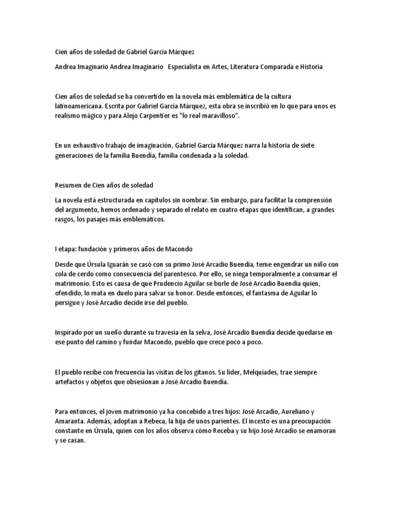 Cien Años de Soledad de Gabriel García Márquez | PDF | Gabriel García ...