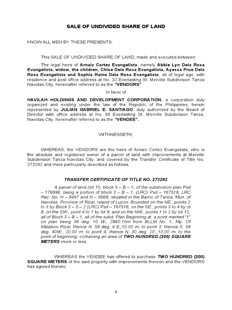 Sale of Undivided Share of Land: Transfer Certificate of Title No ... Sale of Undivided Share of Land: Transfer Certificate of Title No ...