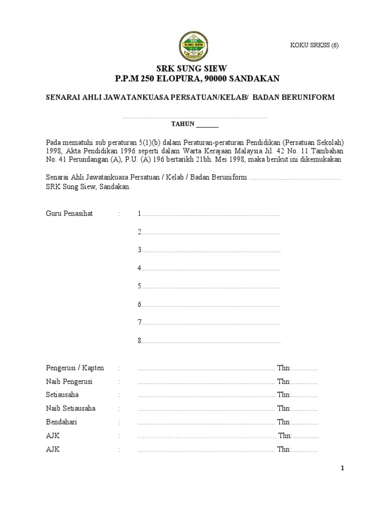 Borang Senarai Ajk Pdf