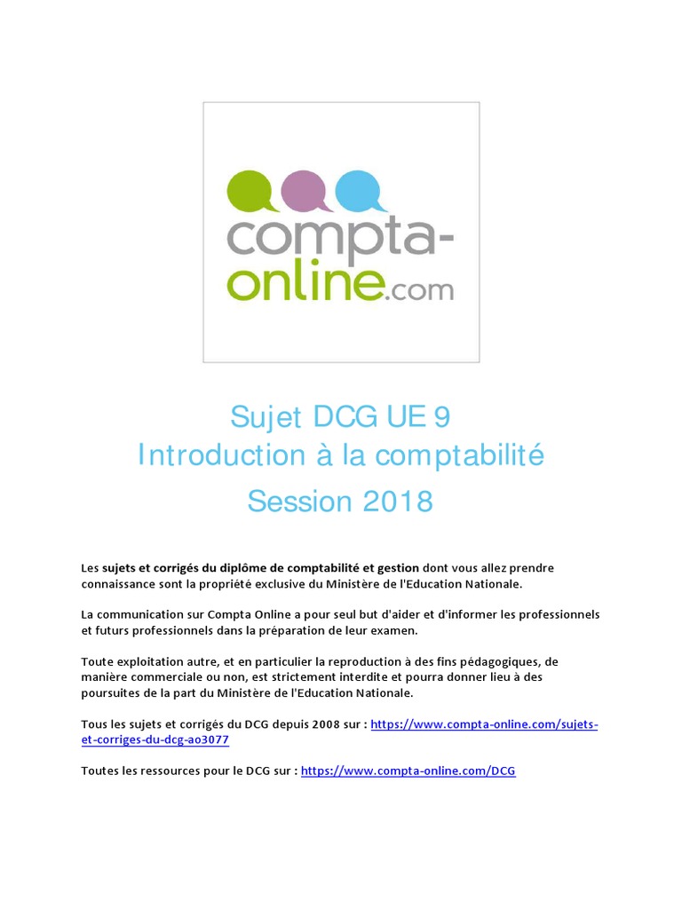 Sujet 2018 DCG UE9 Introduction A La Comptabilite | PDF | Taxe sur la valeur ajoutée | Facture