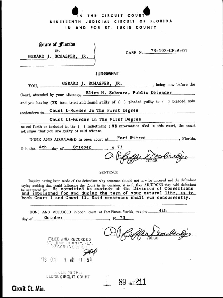 Sentencing Judgement of Gerard J. Schaefer Jr. - Oct. 4, 1973 - St ...