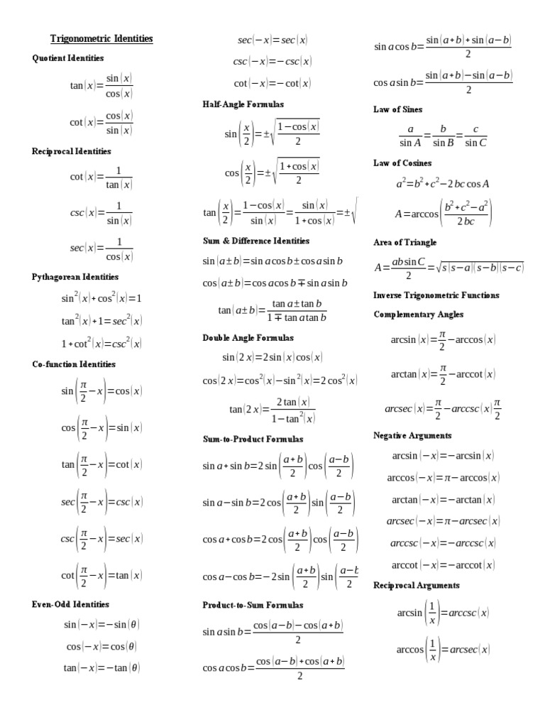 Calculus 1 Formula | PDF | Trigonometric Functions | Sine