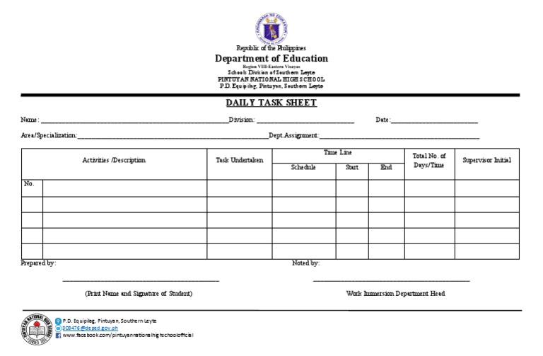 Department of Education: Daily Task Sheet | PDF