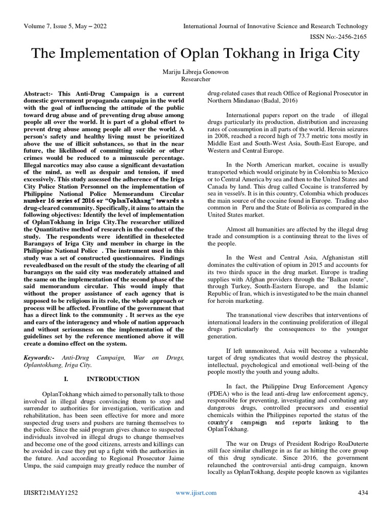 The Implementation of Oplan Tokhang in Iriga City | PDF | Survey ...