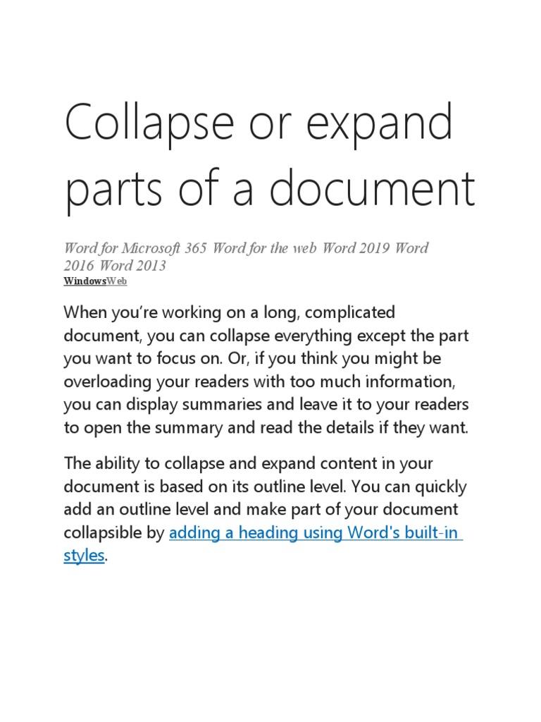 Collapse or Expand | PDF | Microsoft Word | Menu (Computing)