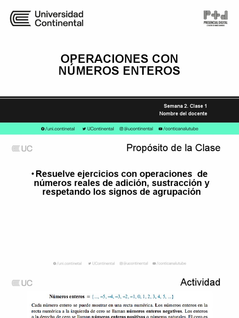 Semana 02 - 1 Operaciones Con Números Enteros | PDF | Entero | Sustracción