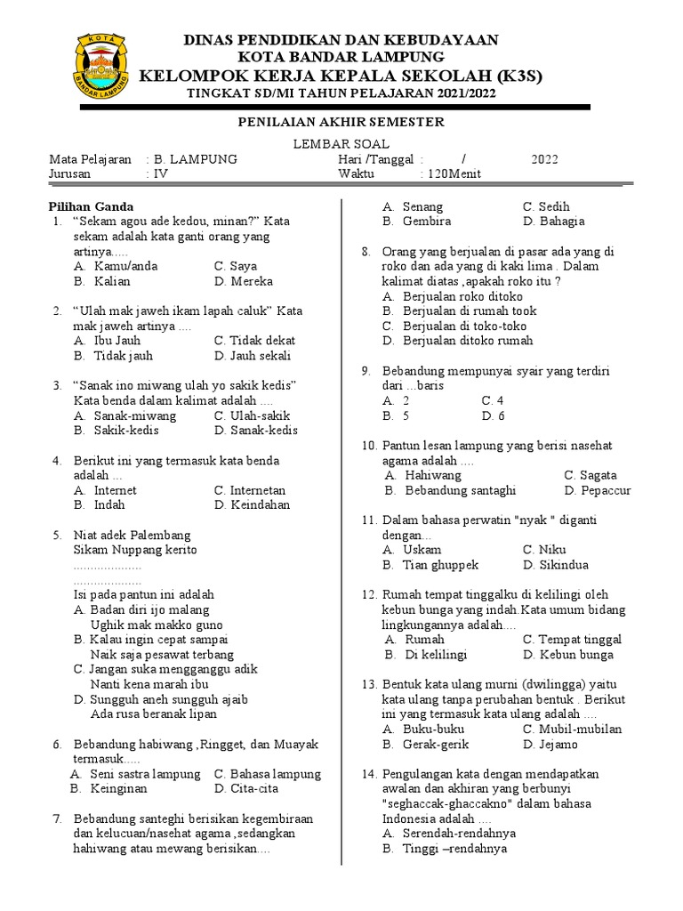 Soal Bahasa Lampung untuk SD/MI | PDF