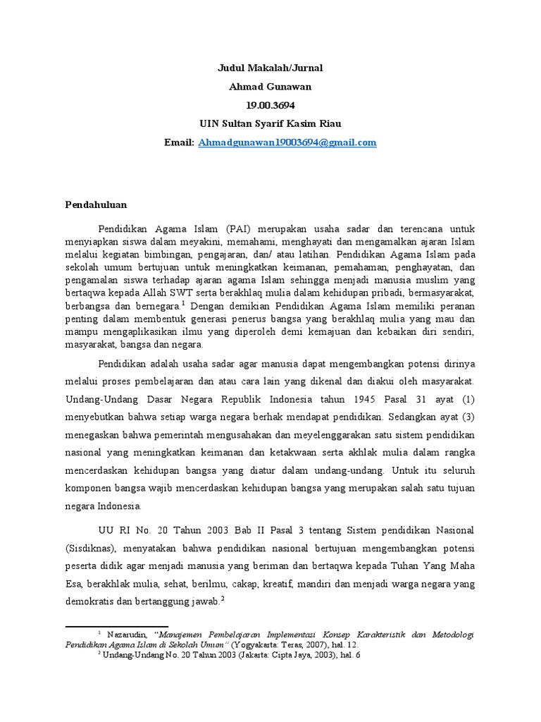 Contoh Jurnal (Footnote) | PDF