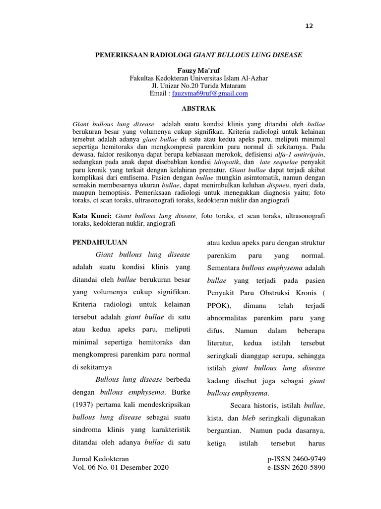 Pemeriksaan Radiologi Giant Bullae Paru | PDF