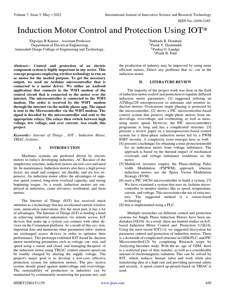 Induction Motor Control and Protection Using IOT | PDF | Electric Motor ...