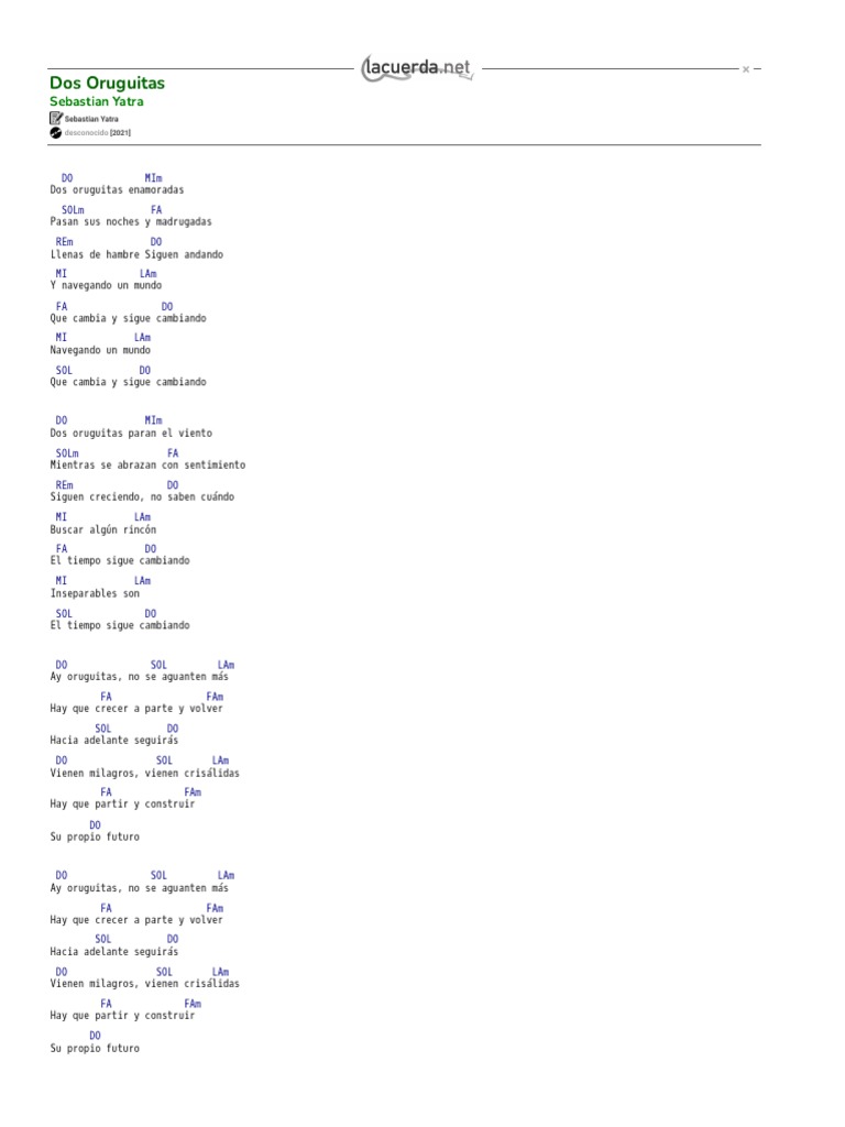 DOS ORUGUITAS, Sebastian Yatra - Acordes | PDF | Poesía
