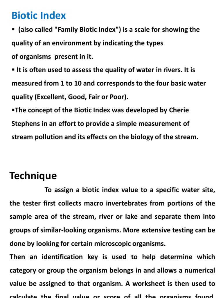 Biotic Index: (Also Called "Family Biotic Index") Is A Scale For ...