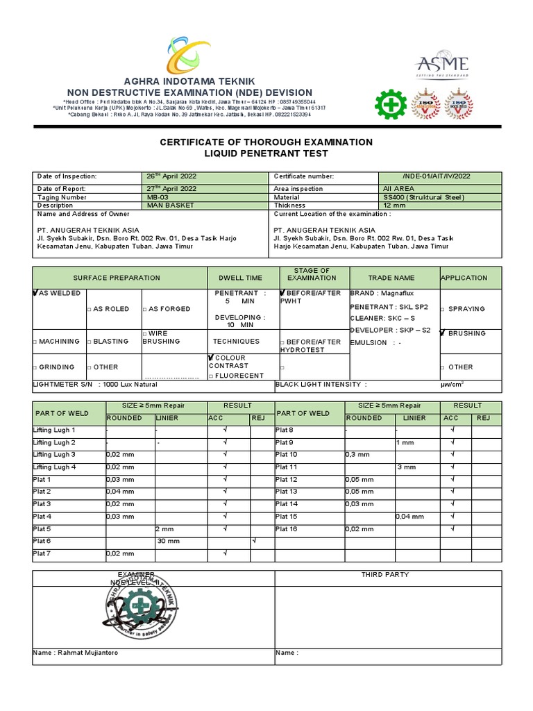Certificate of Thorough Examination | PDF | Electric Heating | Construction
