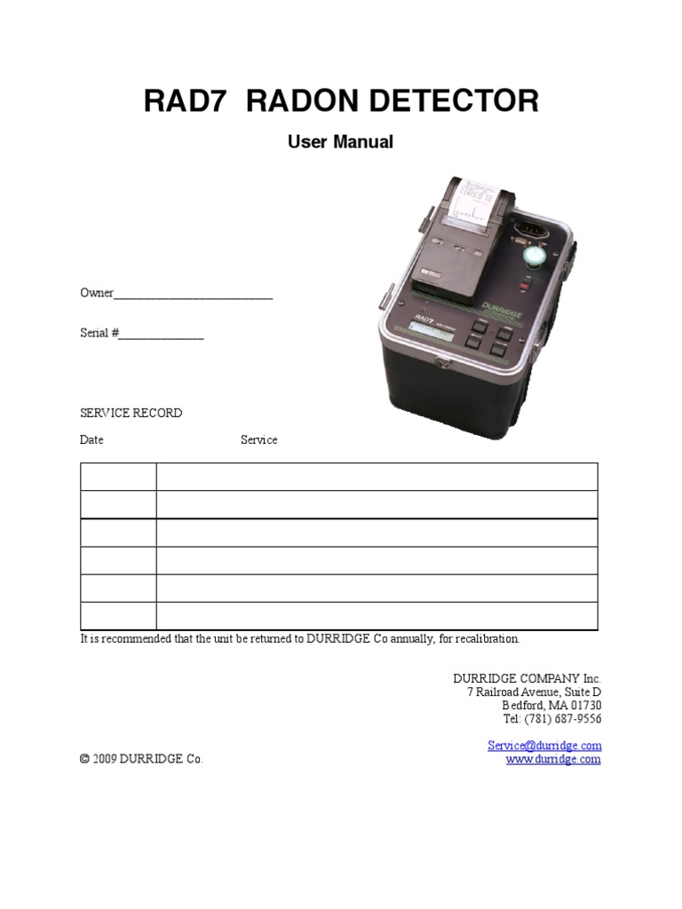 Rad7 Radon Detector: User Manual | PDF | Battery (Electricity ...
