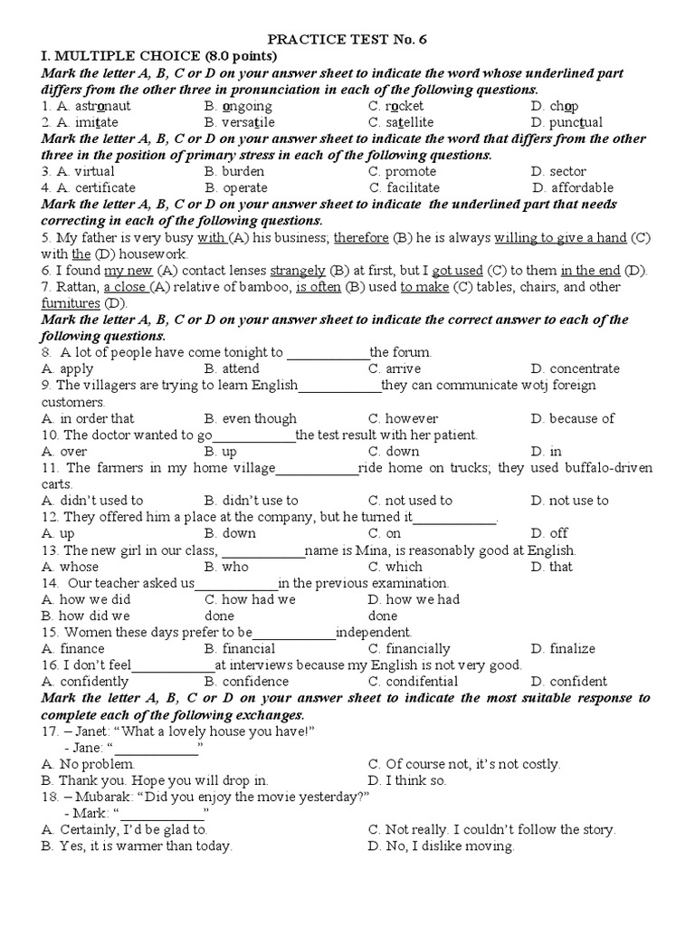 Practice Test 6: English Language Skills | PDF