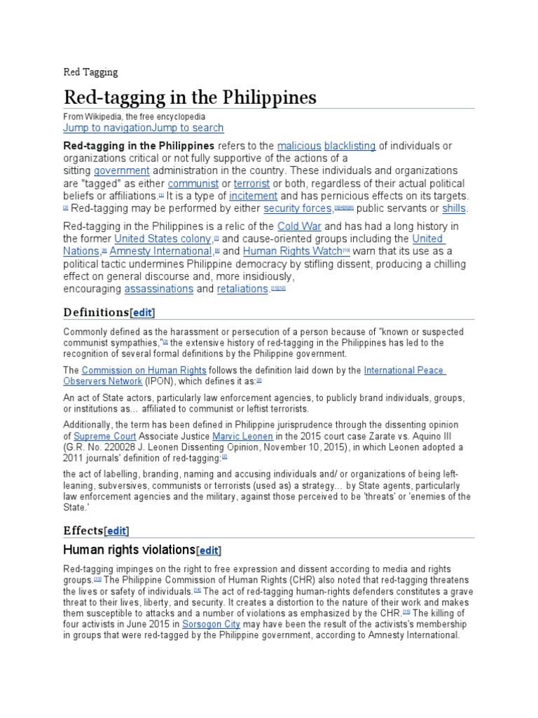 Red-Tagging in The Philippines Refers To The | PDF | Crime & Violence ...
