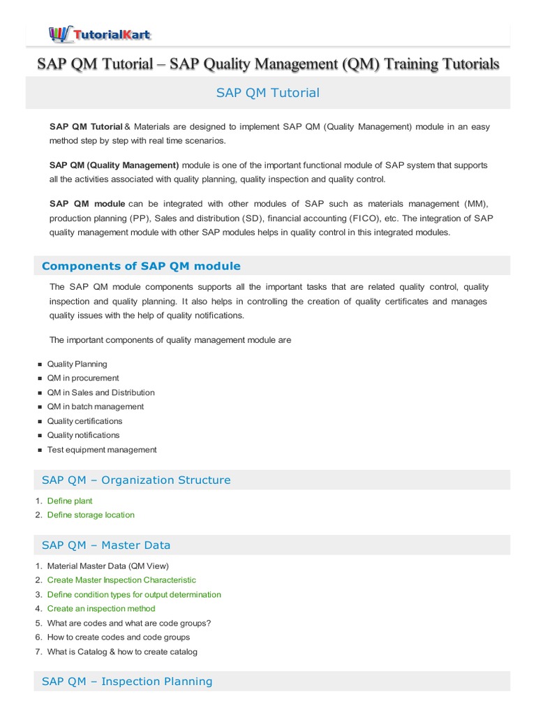 SAP QM Tutorial - SAP Quality Management (QM) Training Tutorials | Download Free PDF | Quality ...