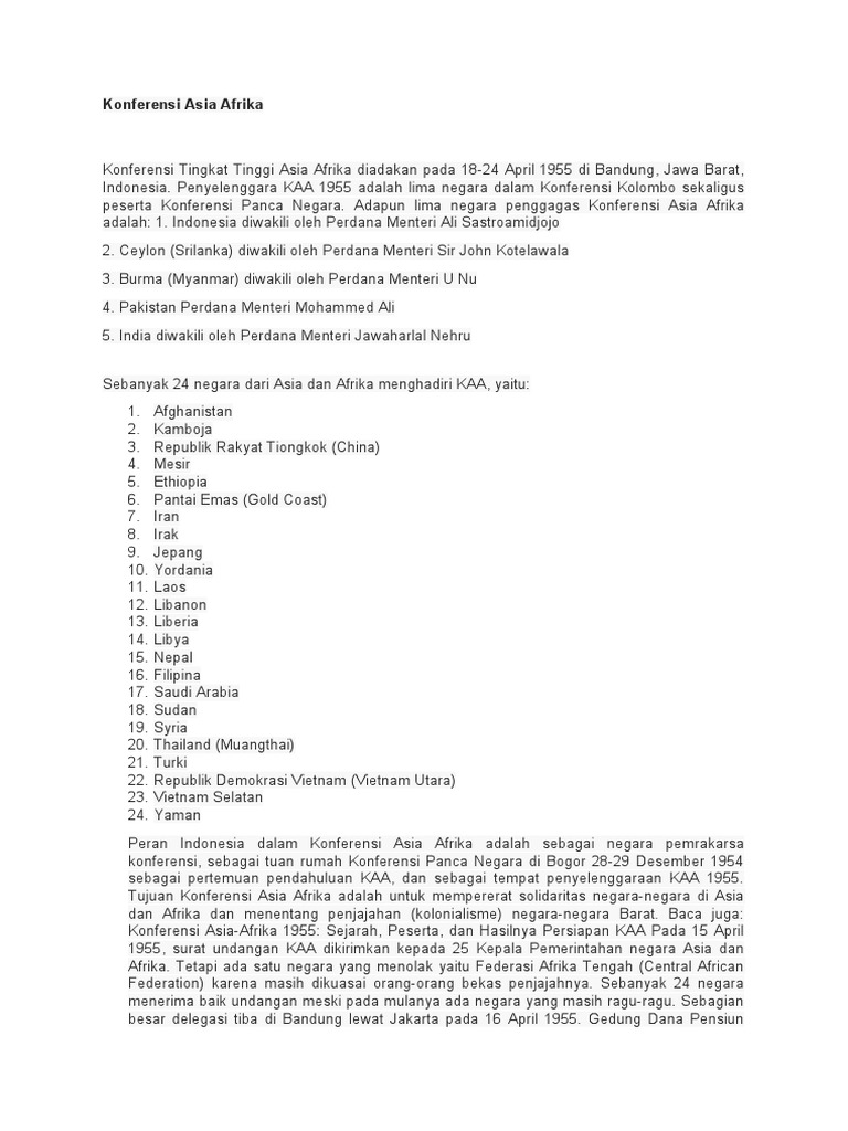 Sejarah Konferensi Asia Afrika | PDF