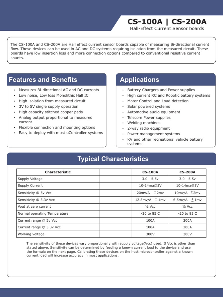 Hall-Effect Current Sensor Boards CS-100A/CS-200A | PDF | Electric ...