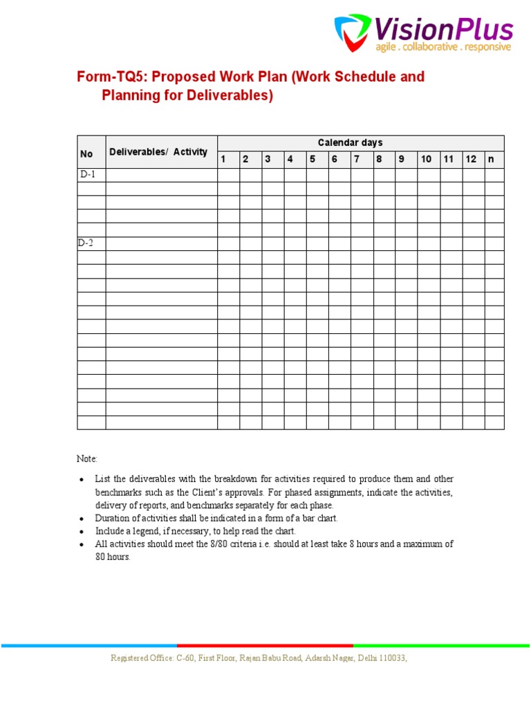 Form TQ5 Proposed Work Plan (Work Schedule and Planning For ...