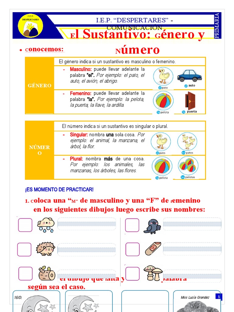 Género y Número de Sustantivos en Primaria | PDF