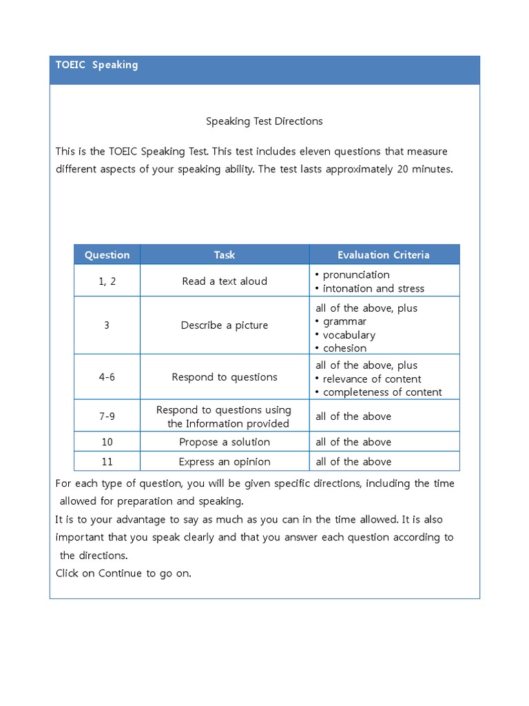 TOEIC Speaking Test Overview and Practice | PDF | Career & Growth ...