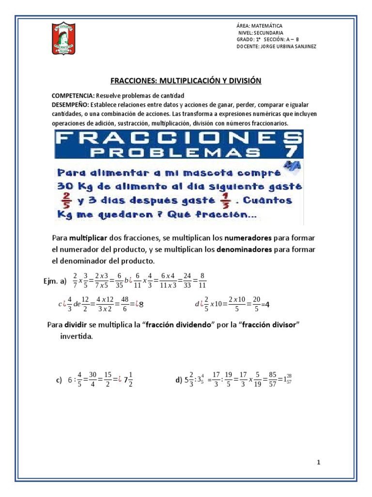 1ro SEC MULT Y DIVIS FRACCIONES | PDF