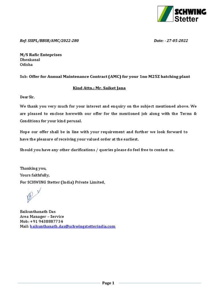 AMC Offer Rafic Enterprises | PDF | Technology & Engineering