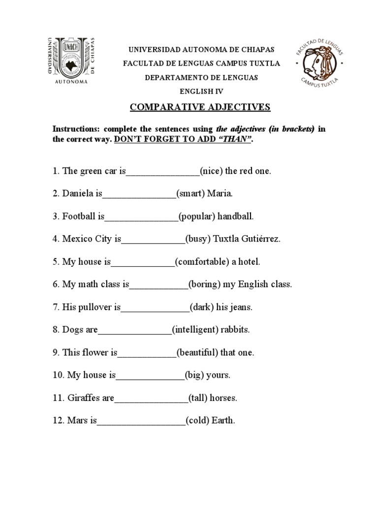 Comparative Adjectives Exercise | PDF | Language Arts & Discipline