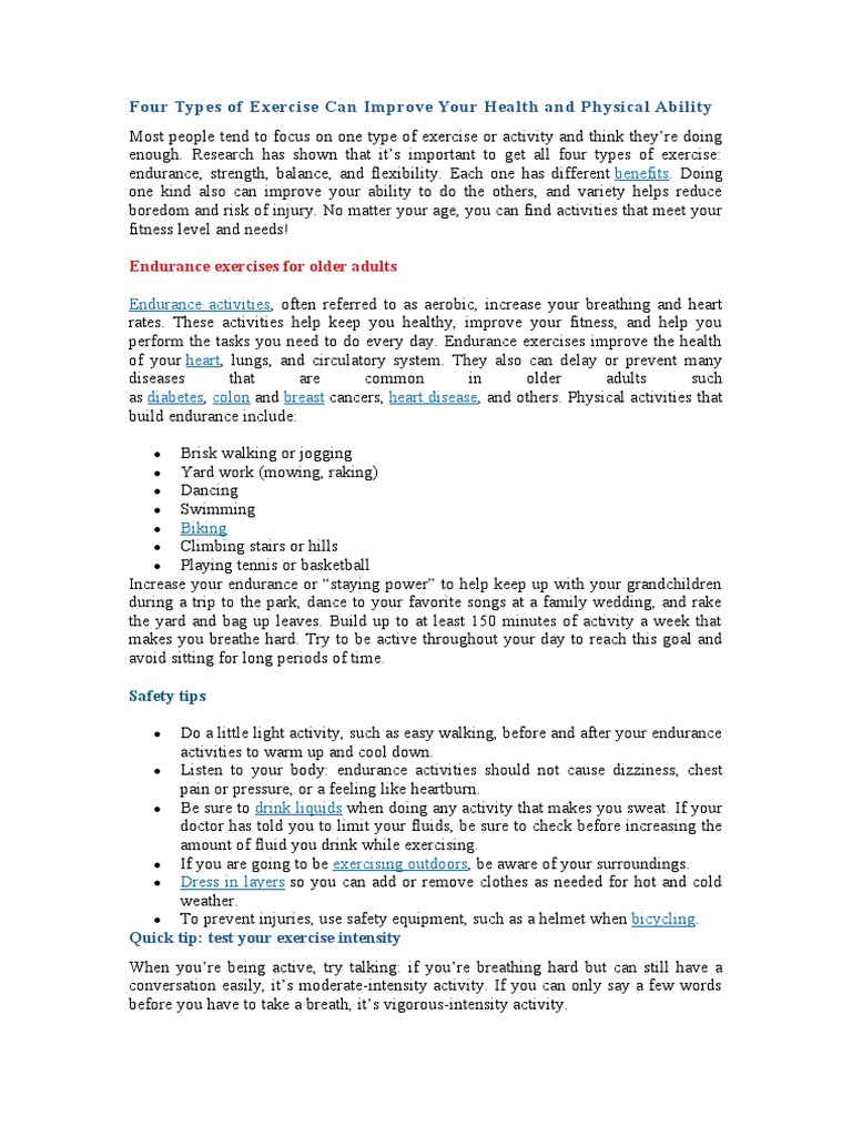 Four Types of Exercise Can Improve Your Health | PDF | Strength ...