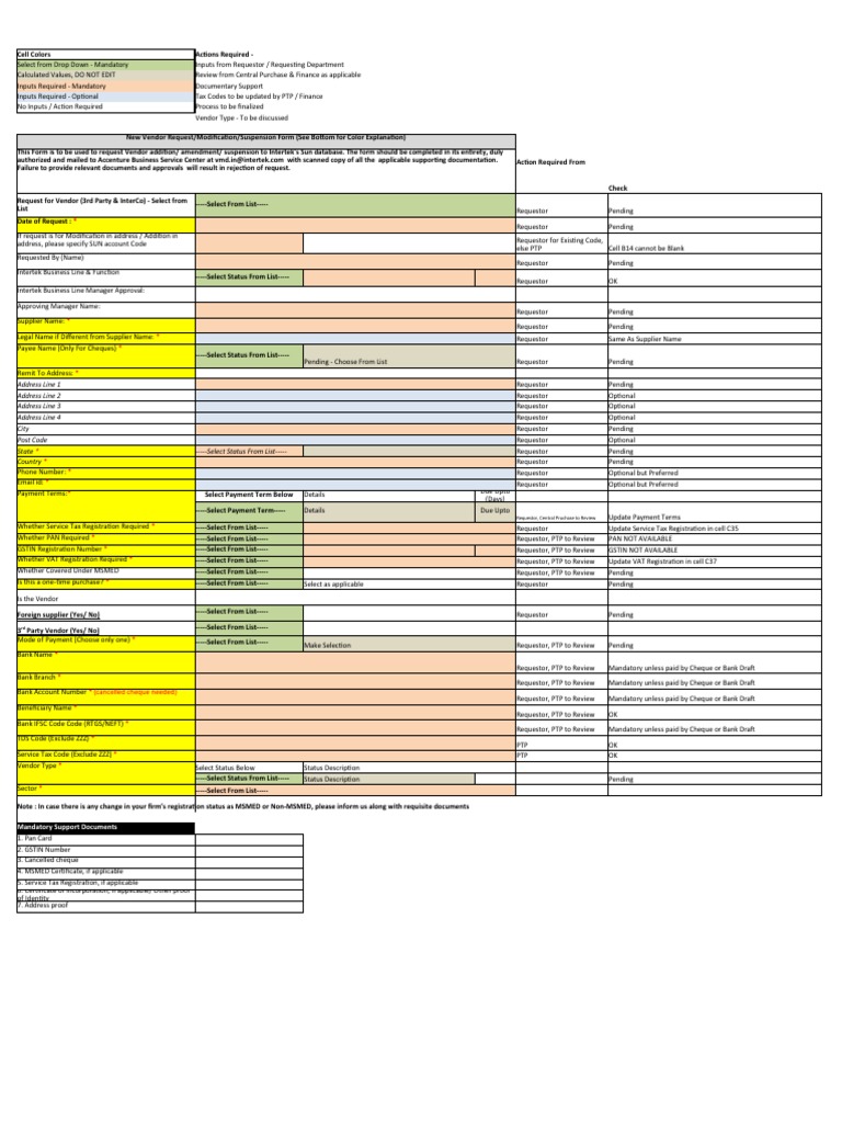 Vendor Master Request Form | Download Free PDF | Cheque | Payments