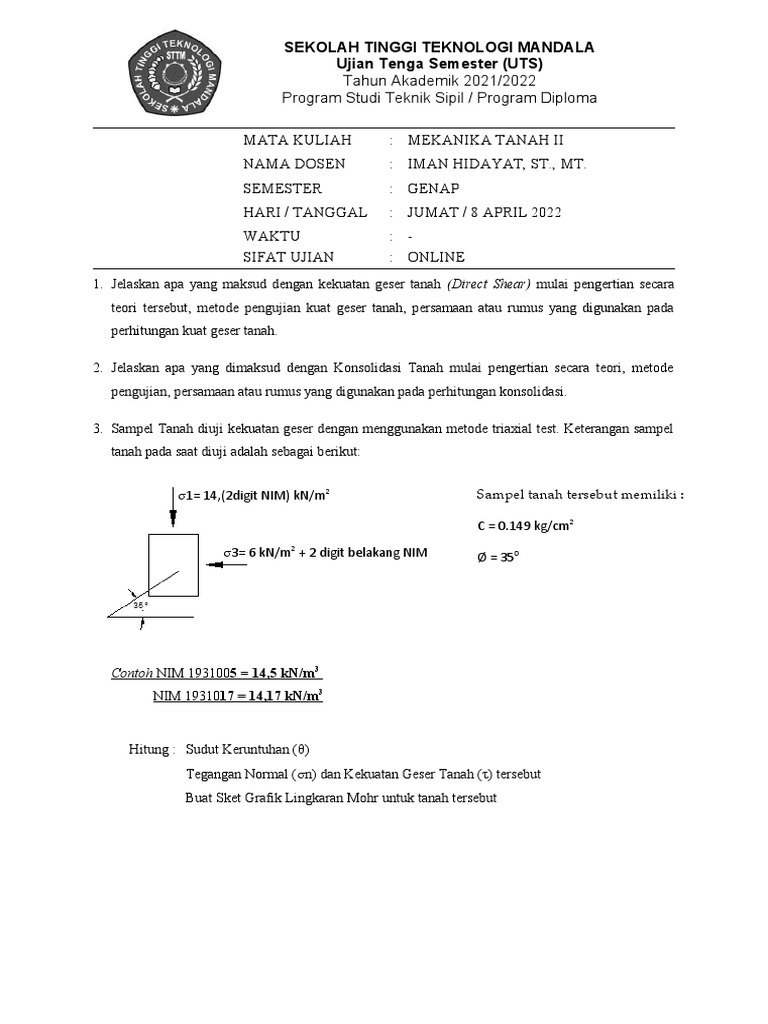SOAL UTS MEKTAN II Kelas Jumat | PDF
