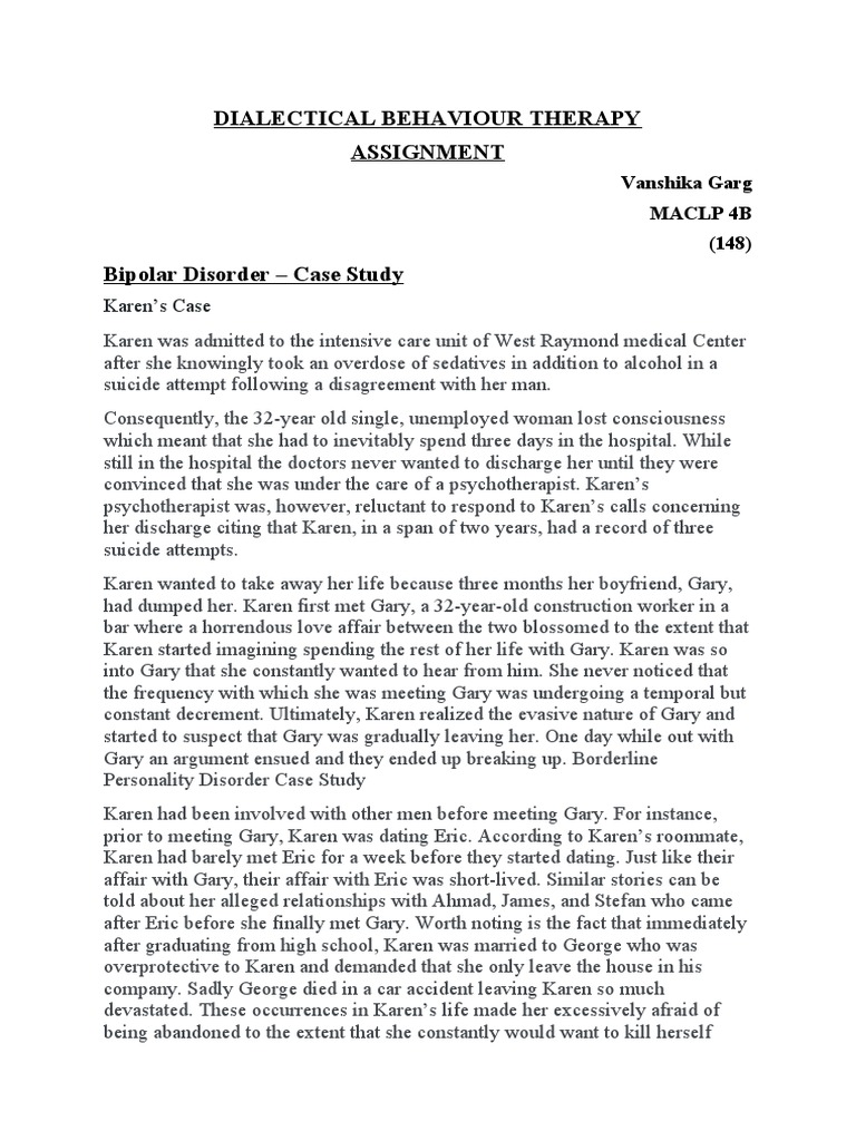 Bipolar Disorder - Case Study | PDF | Dialectical Behavior Therapy ...