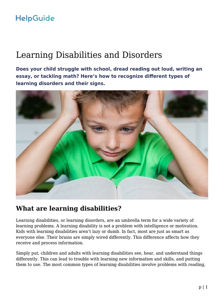 Learning Disabilities and Disorders | PDF | Learning Disability ...