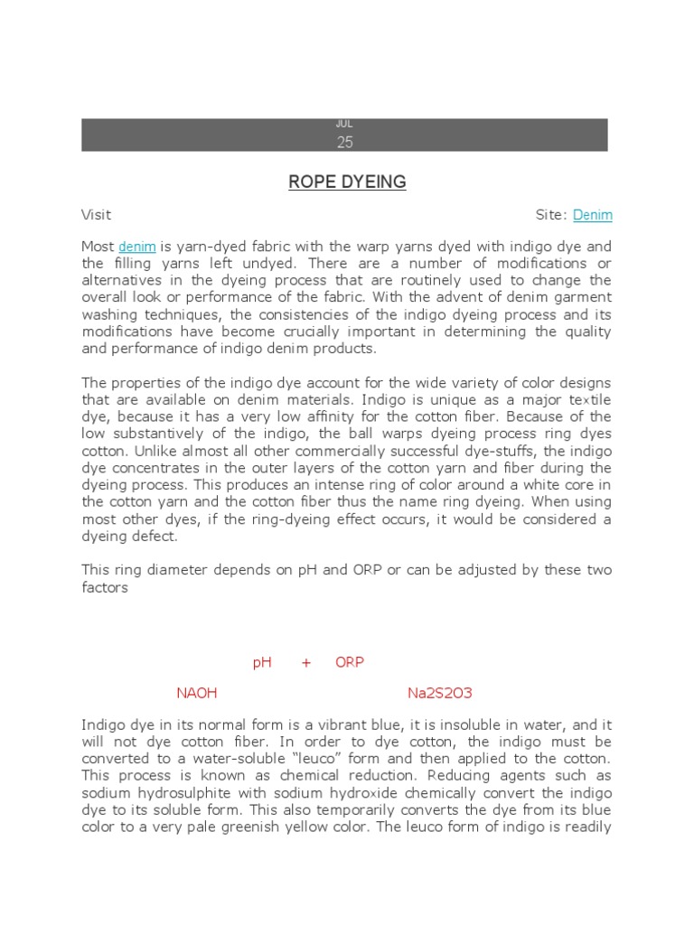 Rope Dyeing | PDF | Dyeing | Fashion