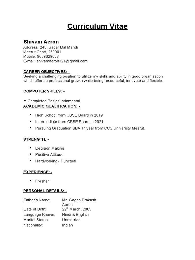 Curriculum Vitae: Shivam Aeron | PDF
