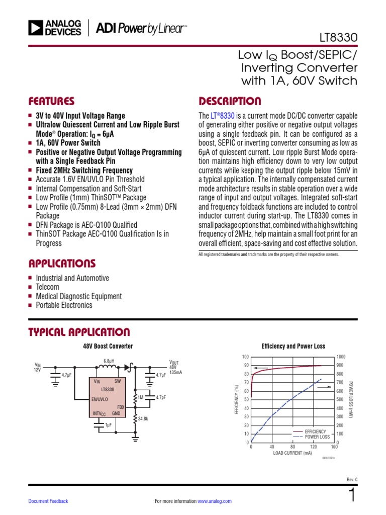 Features Description: LT8330 Low I Boost/SEPIC/ Inverting Converter With 1A, 60V Switch | PDF ...