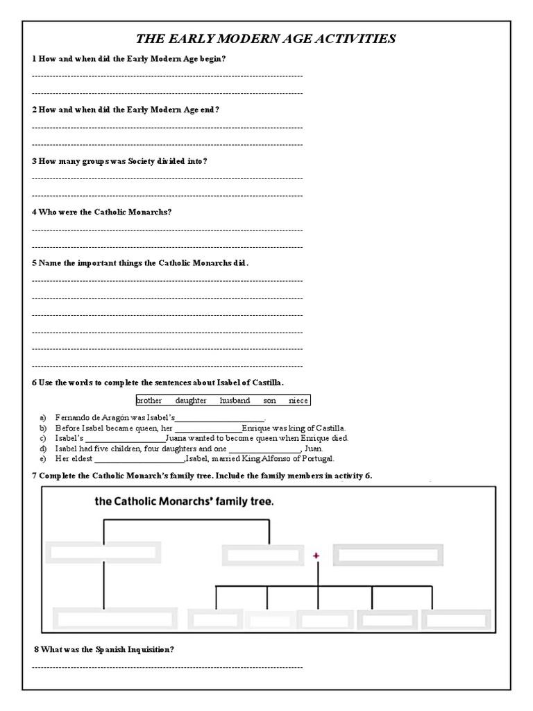 The Early Modern Age Activities | PDF | Spain | Early Modern Period