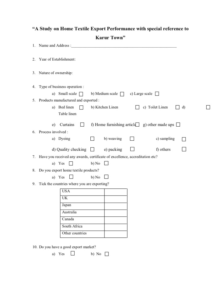 Home Textile Export Performance Questionnaire | PDF | Business | Art