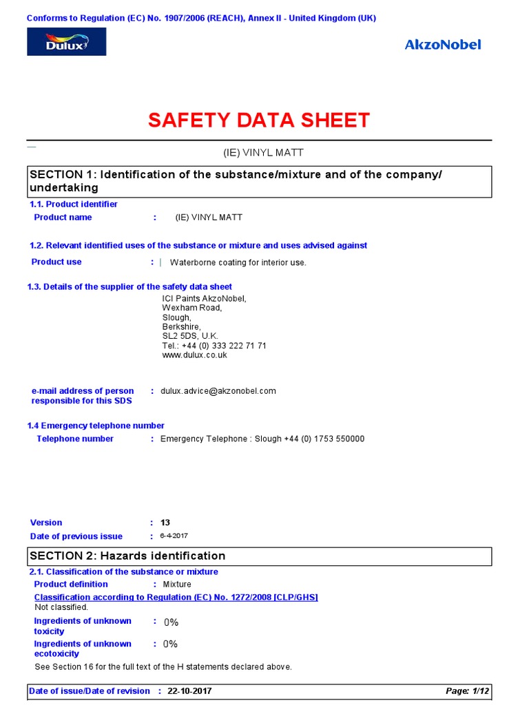 Safety Data Sheet: SECTION 1: Identification of The Substance/mixture and of The Company ...