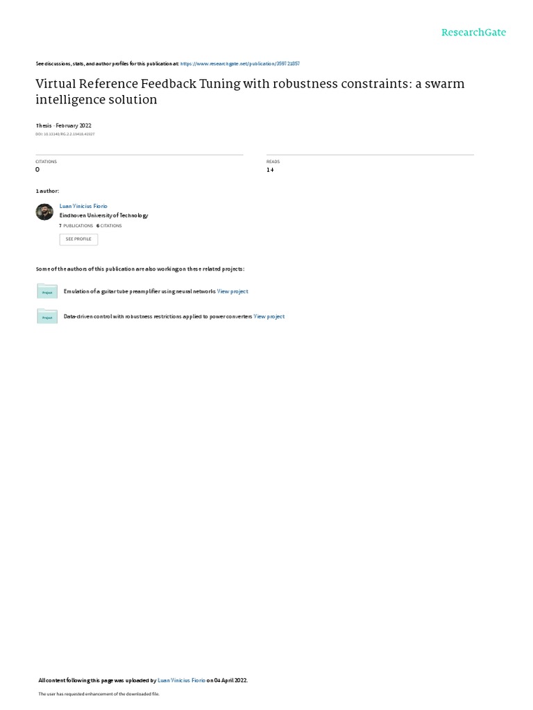 Virtual Reference Feedback Tuning with Swarm Intelligence | PDF | Control Theory | Metaheuristic
