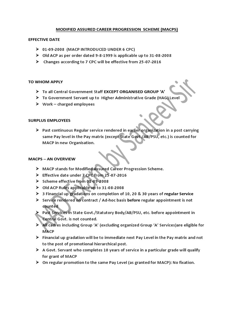 Modified Assured Career Progression Scheme (Macps) Effective Date | PDF ...