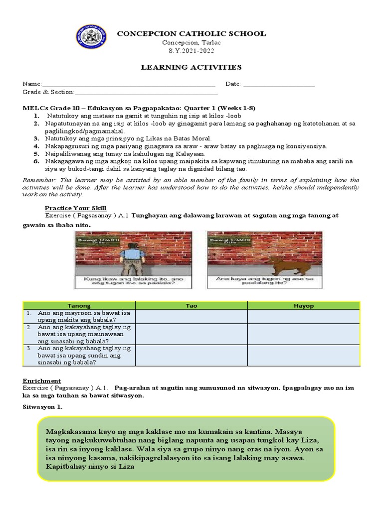 Learning ACTIVITIES ESP 10 First Quarter | PDF