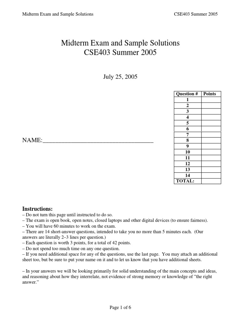 Midterm Exam and Sample Solutions CSE403 Summer 2005: July 25, 2005 ...
