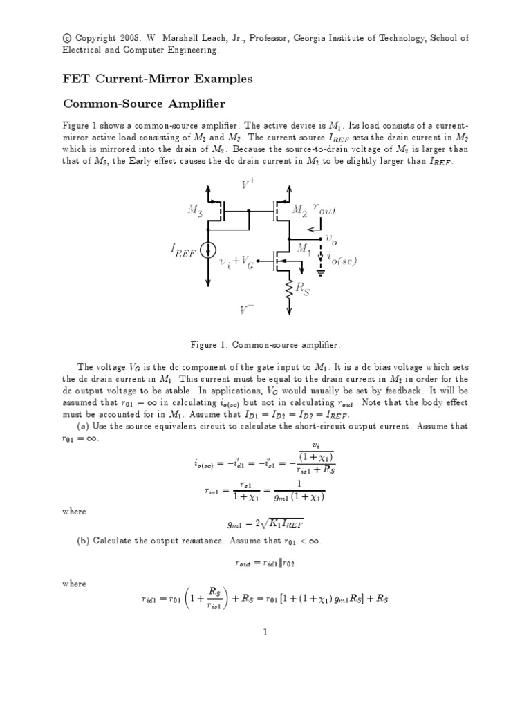 FET Current-Mirror Examples Common-Source Amplifier: 1 2 3 REF 3 2 2 3 ...