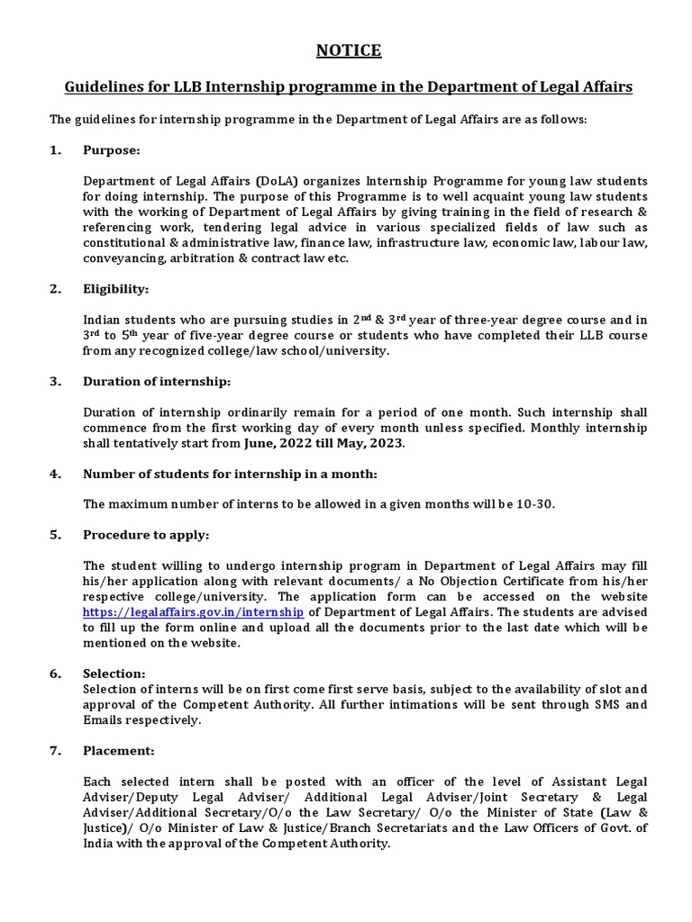 Guidelines For LLB Internship Programme in The Department of Legal ...