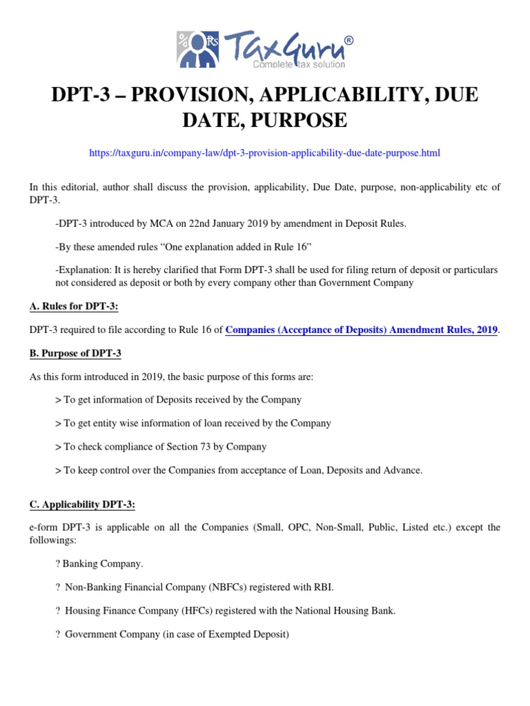 DPT-3 Filing: Rules and Deadlines | PDF | Banks | Non Bank Financial ...