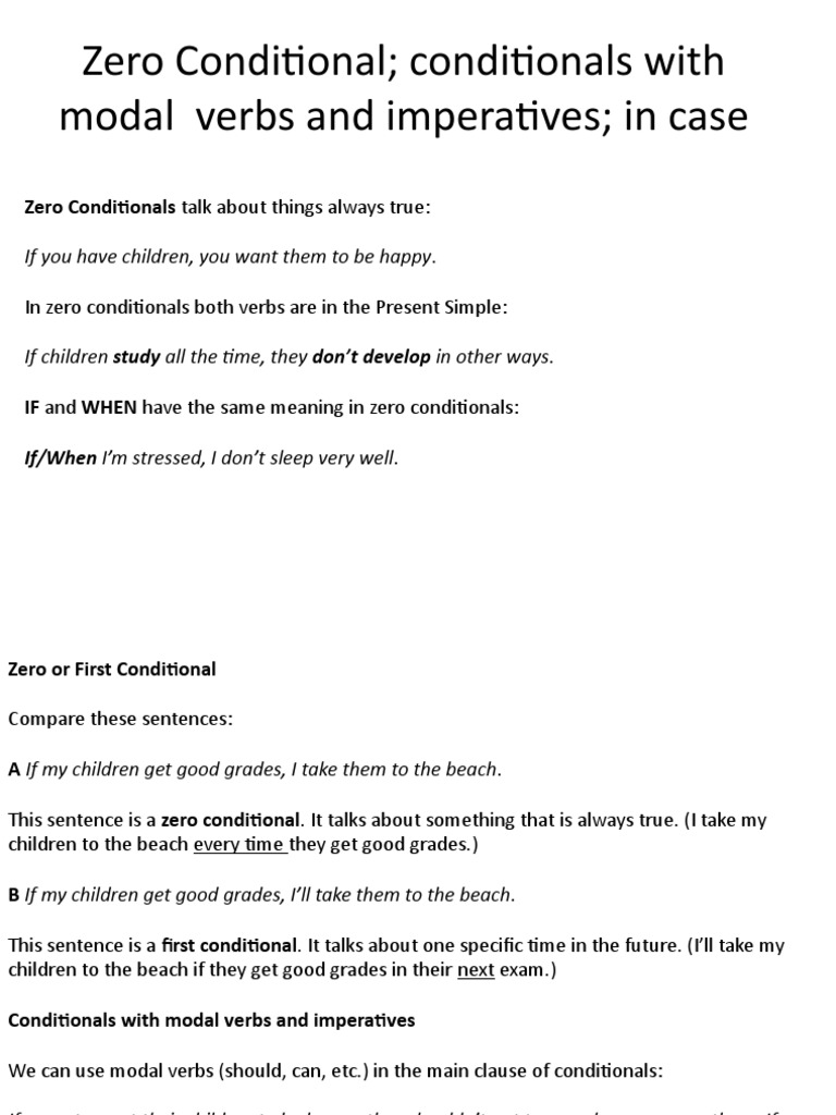 Zero Conditional Conditionals With Modal Verbs and Imperatives in Case ...