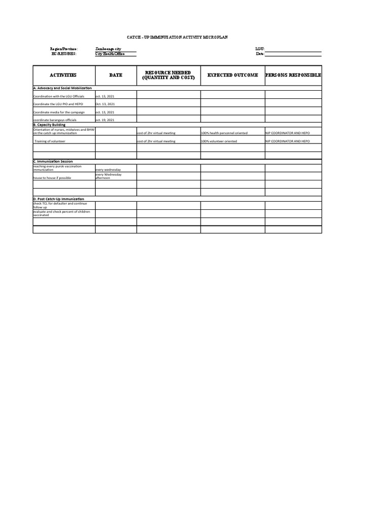 Catch-Up Immunization Microplan | PDF