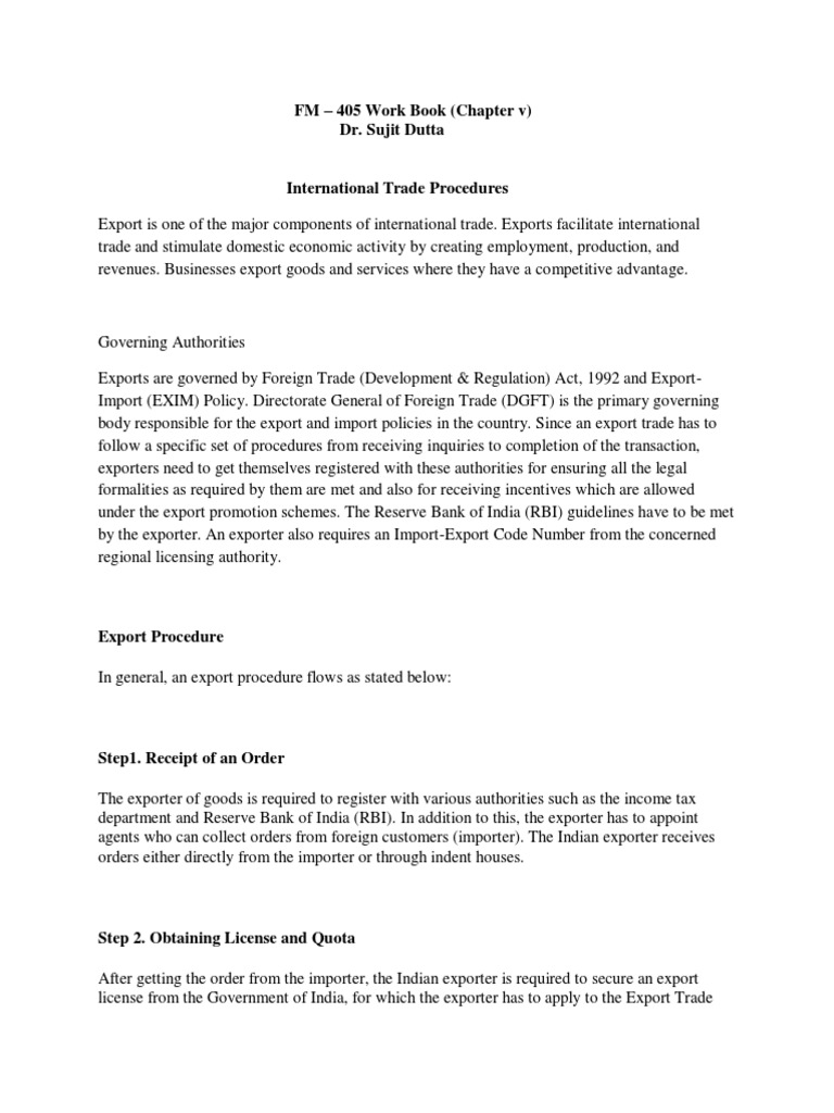 Export Procedures and International Trade Documentation | PDF | Letter ...